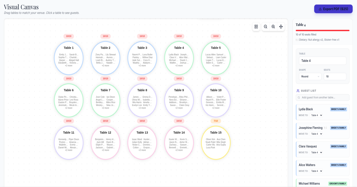 AI Wedding Seating Chart Generator | Free to Try | Weddlio